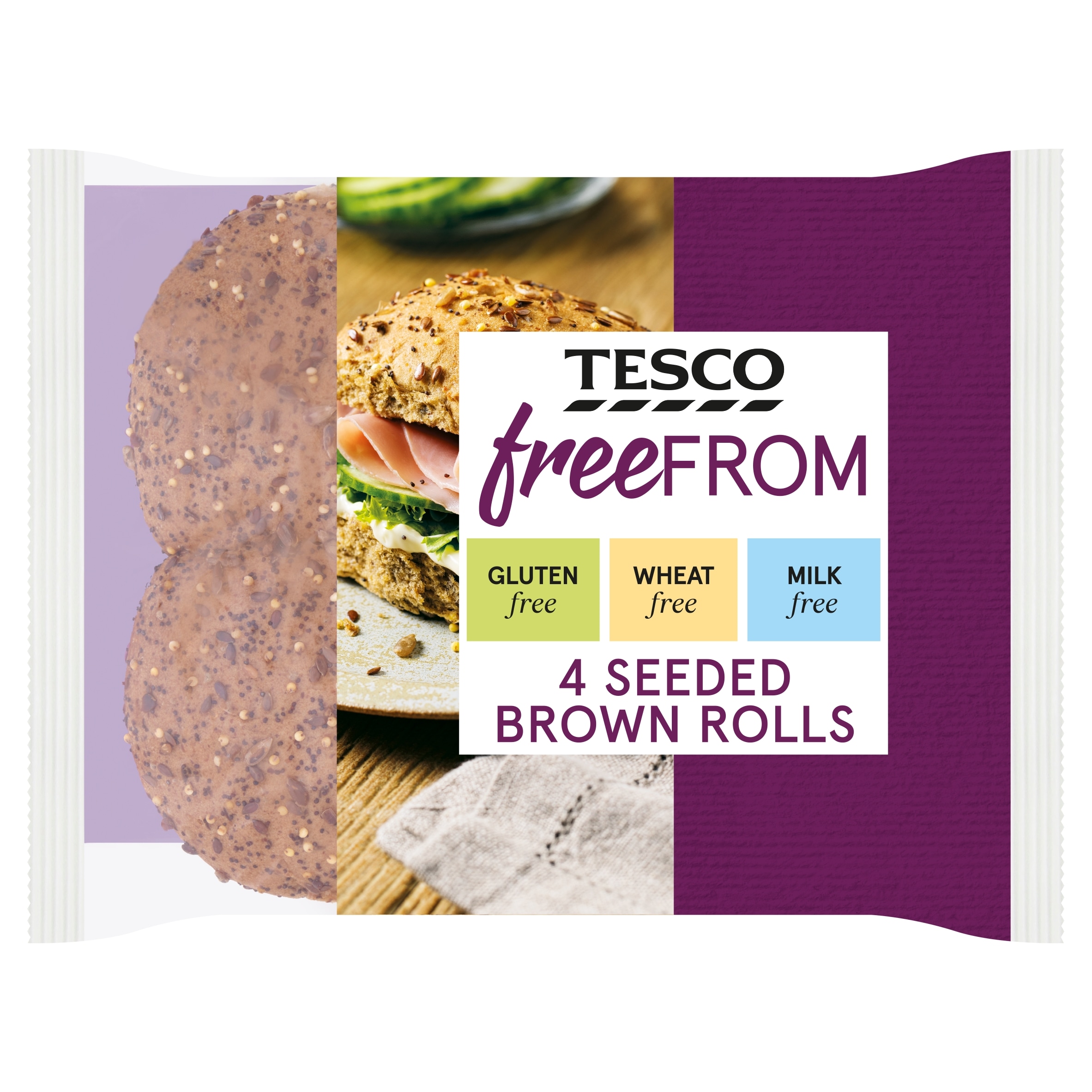 Tesco Free From Seeded Brown Rolls 4 Pack - Tesco Groceries