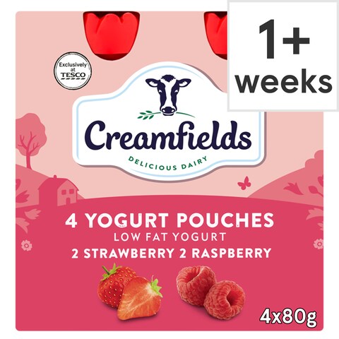 Creamfields 4 Pack Strawberry Raspberry Yogurt Pouches 320G - Tesco ...