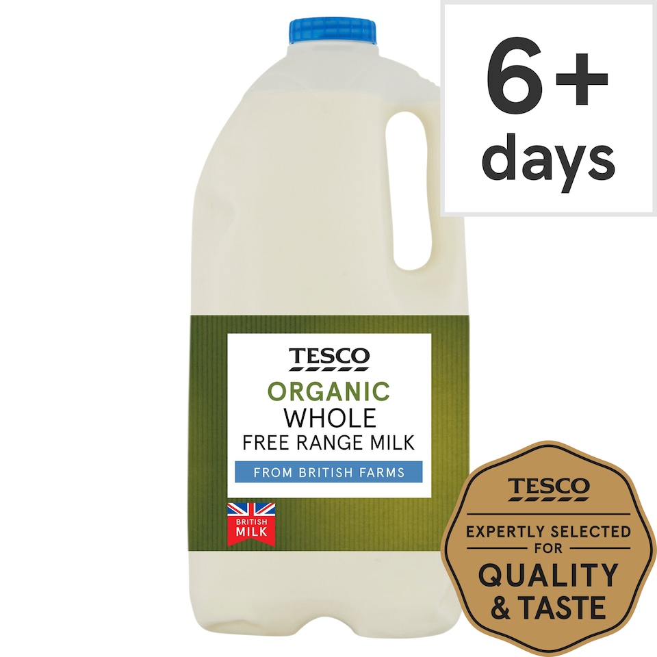 Tesco Organic British Whole Milk 2.272L/4 Pints - Tesco Groceries
