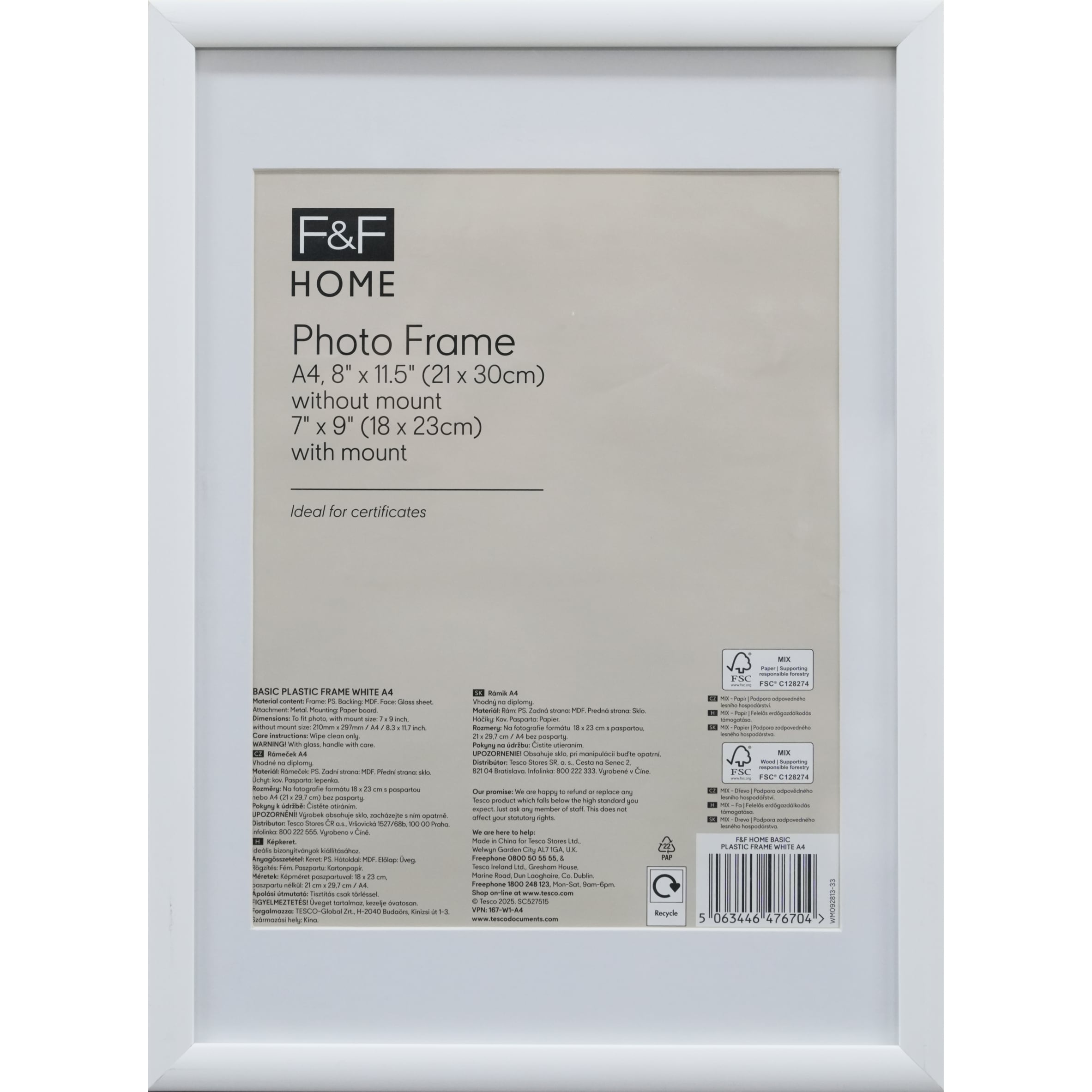 F&F Home White Basic Plastic A4 Frame - Tesco Groceries