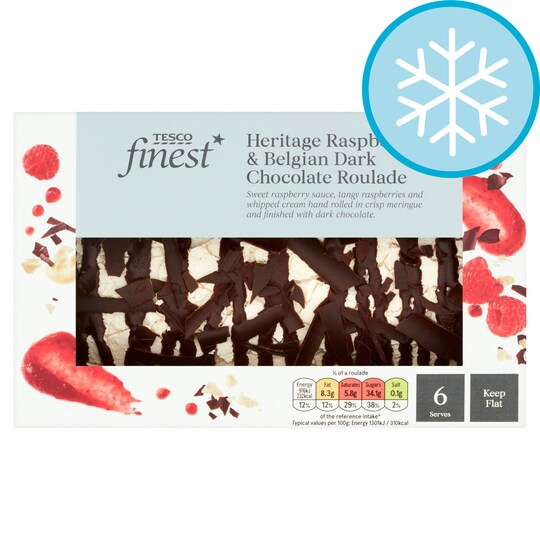 Tesco Finest Heritage Raspberry & Dark Chocolate Roulade 450G - Tesco ...