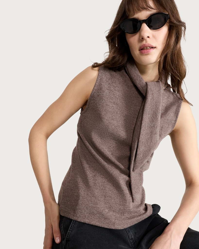 F&F Tie Neck Top in Chocolate - Tesco Groceries