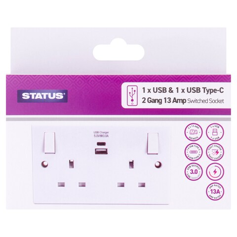 Status Usb A And Usb C Wall Plug Fitting - Tesco Groceries