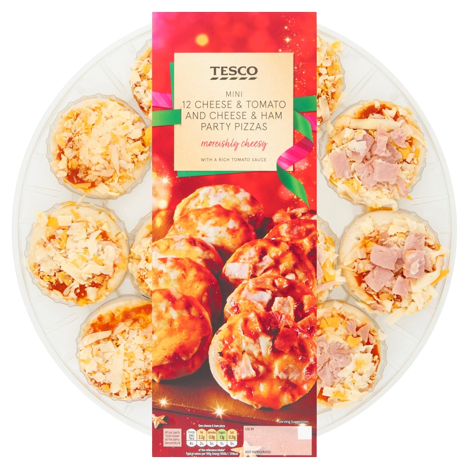 Tesco Mini 12 Cheese & tomato and Cheese & Ham Party Pizzas 351g ...