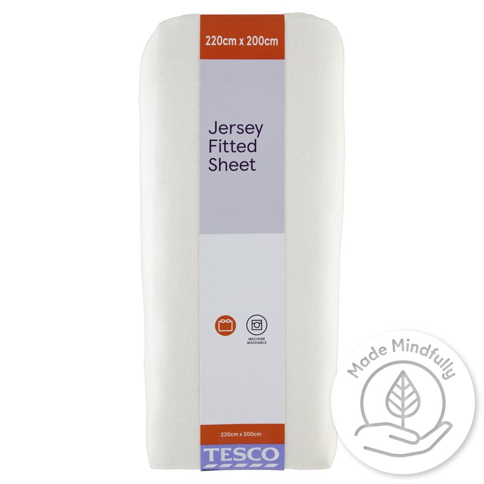 Tesco White Jersey Fitted Sheet 220 cm x 200 cm - Tesco Groceries