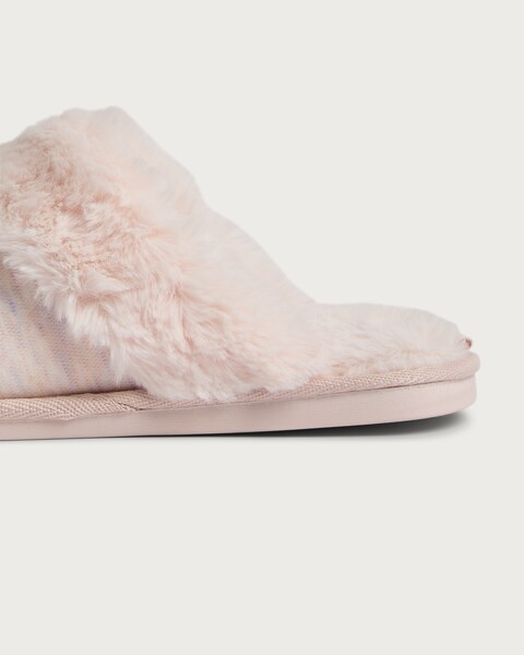 F&F Faux Fur Mule Slippers in Pink - Tesco Groceries