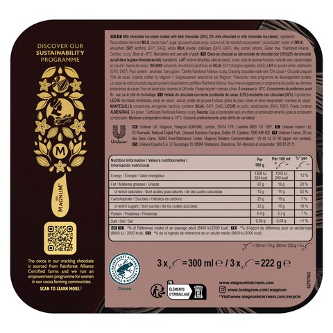 MAGNUM INTENSE DARK CHOCOLATE ICE CREAM STICKS 3 X100ML - Tesco Groceries