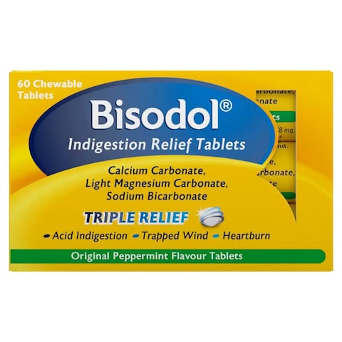 Bisodol Original Peppermint Flavour Indigestion Relief Chewable Tablets ...