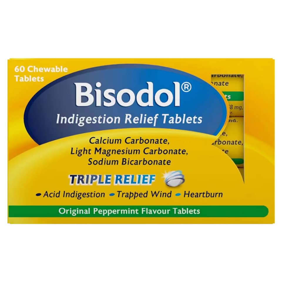 Bisodol Original Peppermint Flavour Indigestion Relief Chewable Tablets ...