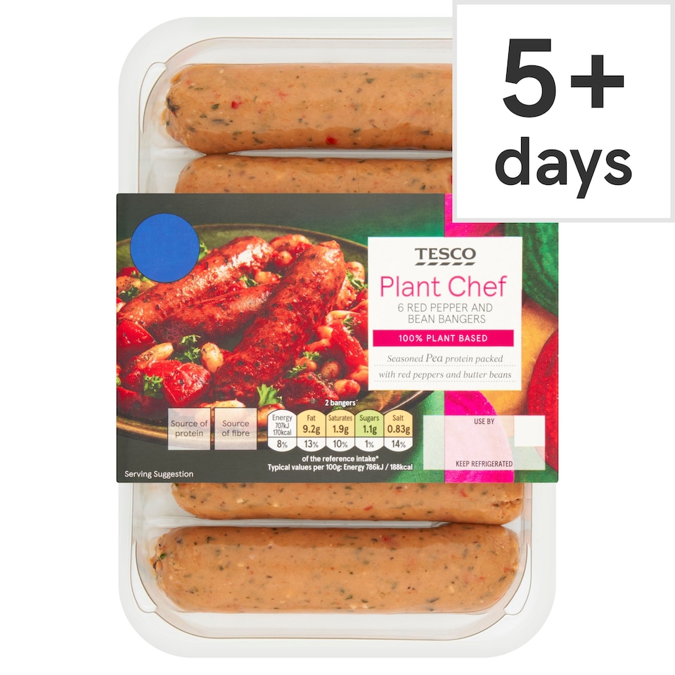 Tesco Plant Chef Red Pepper & Bean Bangers 300G - Tesco Groceries