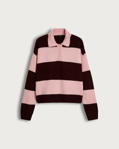 F&F Knitted Stripe Rugby Shirt in Multi Pink - Tesco Groceries