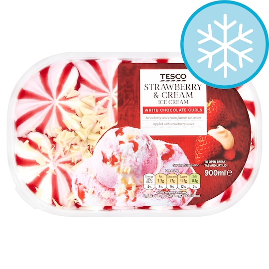 Tesco Strawberry & Cream Ice Cream Tub 900Ml - Tesco Groceries