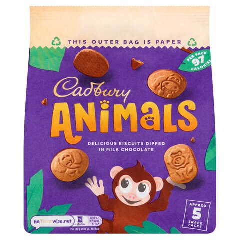 Cadbury Mini Animals Chocolate Biscuits 5 x 19.9G - Tesco Groceries