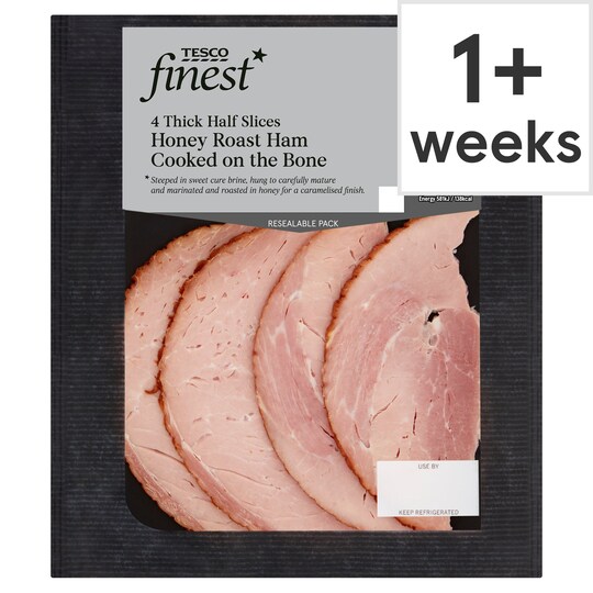 Tesco Finest Thick Cut Honey Ham 4 Half Slices 125G - Tesco Groceries