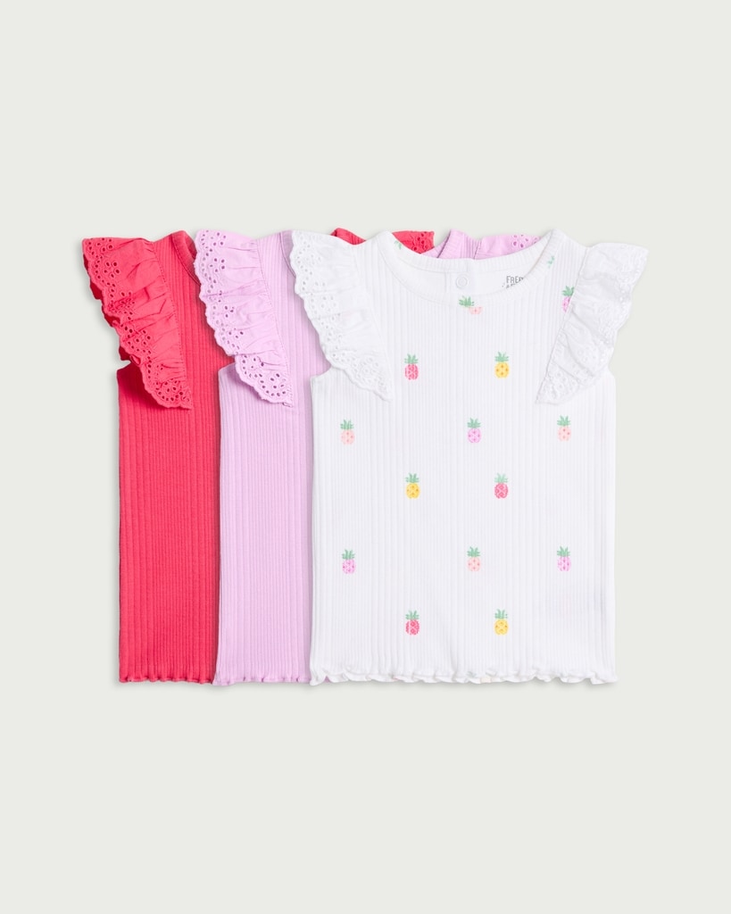 F&F Baby 3-Pack Cotton Rich Pineapple Print Frill Sleeved T-Shirts in ...