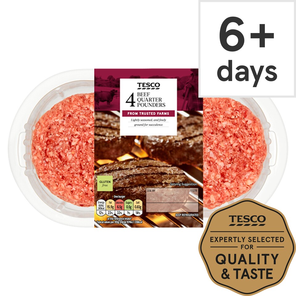 Tesco 4 1/4Lb Beef Burgers 454G - Tesco Groceries