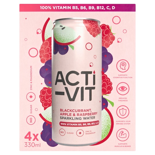 Activit Drink Blackcurrant Apple & Raspberry 4X330ml - Tesco Groceries