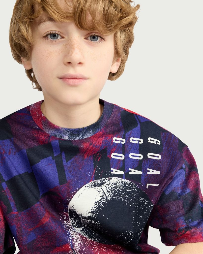 F&F Boys Pure Cotton Football Print T-Shirt in Navy - Tesco Groceries