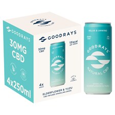 Goodrays Natural Cbd Elderflower & Yuzu Drink 4 X 250Ml - Tesco Groceries