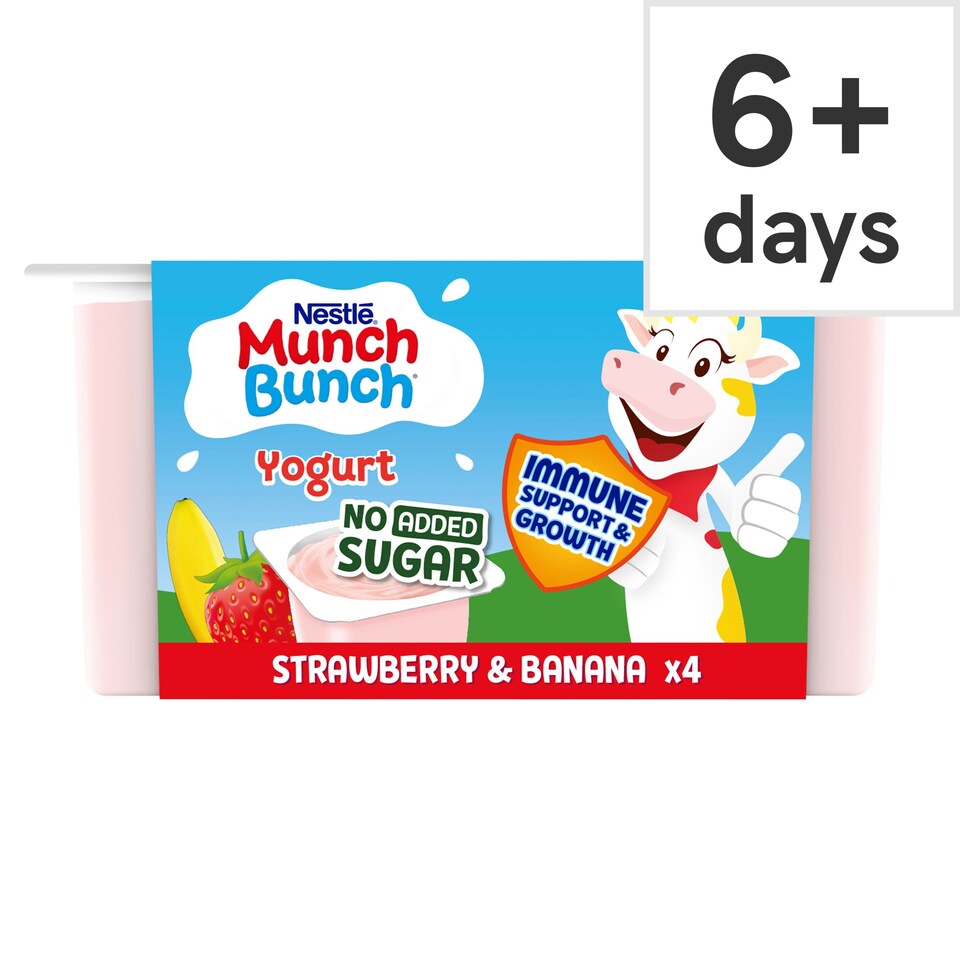 Munch Bunch Yogurt No Added Sugar Strawberry & Banana 4X100g - Tesco ...