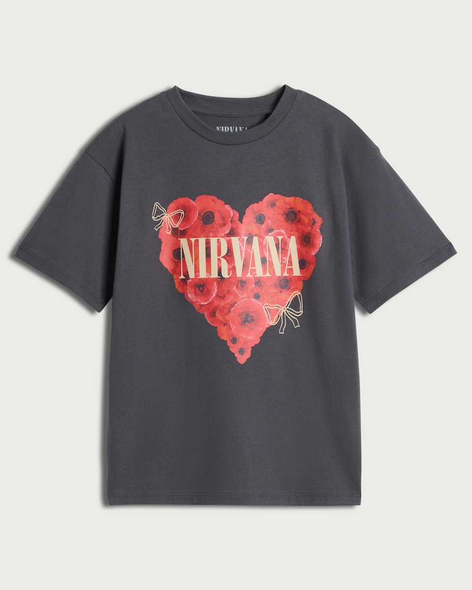 Nirvana Pure Cotton Heart Print Short Sleeved T-Shirt in Grey - Tesco ...