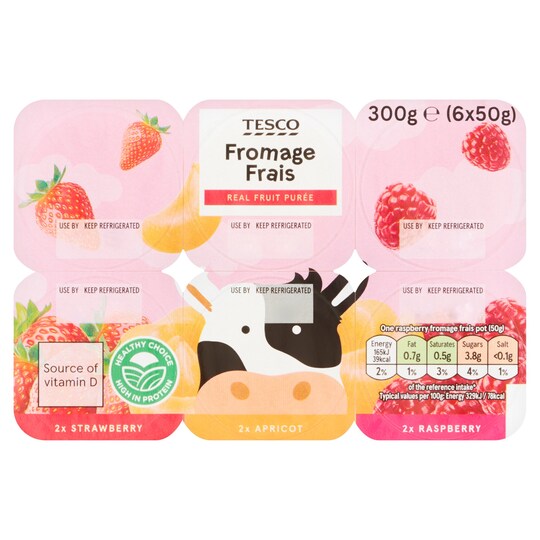 Tesco Fromage Frais Strawberry Apricot Raspberry 6X50g - Tesco Groceries