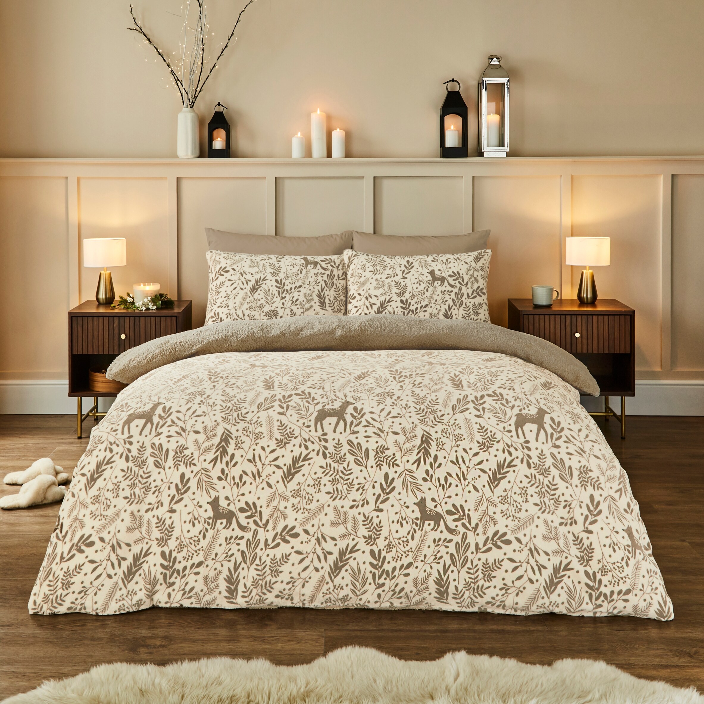 Silentnight Serenity Teddy Fleece Woodland Design Bedding Set King ...