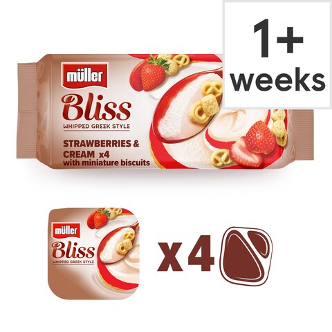 Muller Bliss Whipped Greek Style Yogurt Strawberries & Cream 4x100g ...