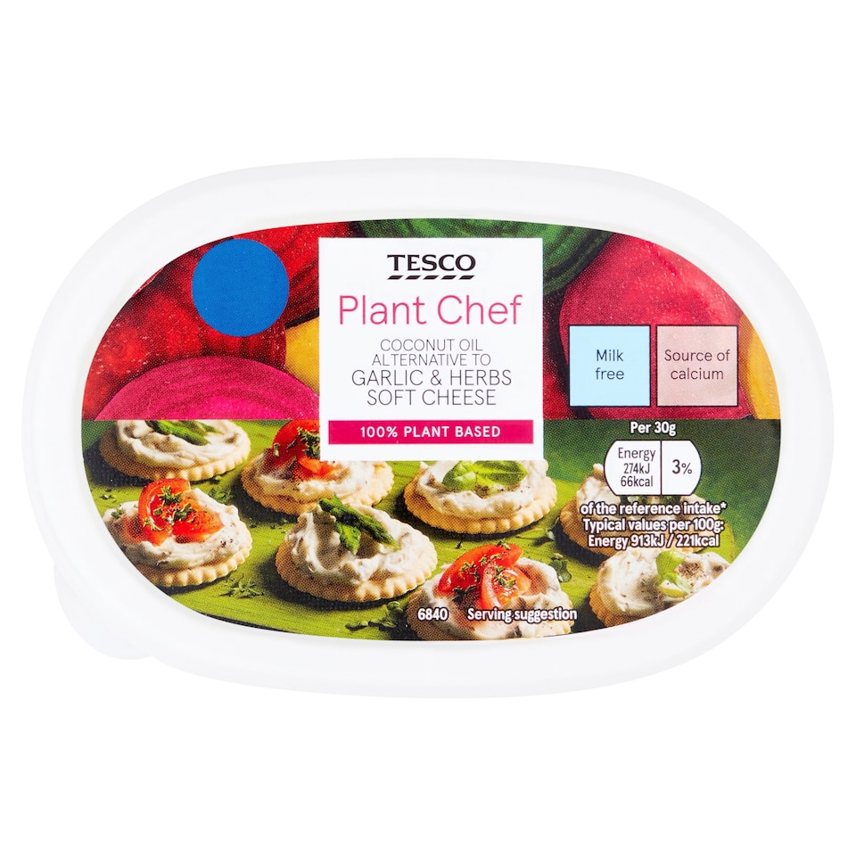 Tesco Plant Chef Alternative To Garlic & Herb Soft Cheese 150G - Tesco ...