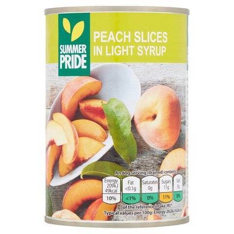 Summer Pride Peach Slices In Light Syrup 411G - Tesco Groceries