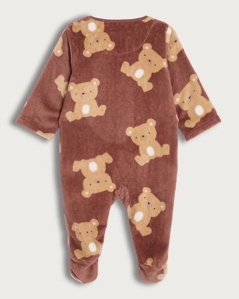 F&F Baby Soft Touch Fleece Teddy Bear Print Sleepsuit in Brown - Tesco ...