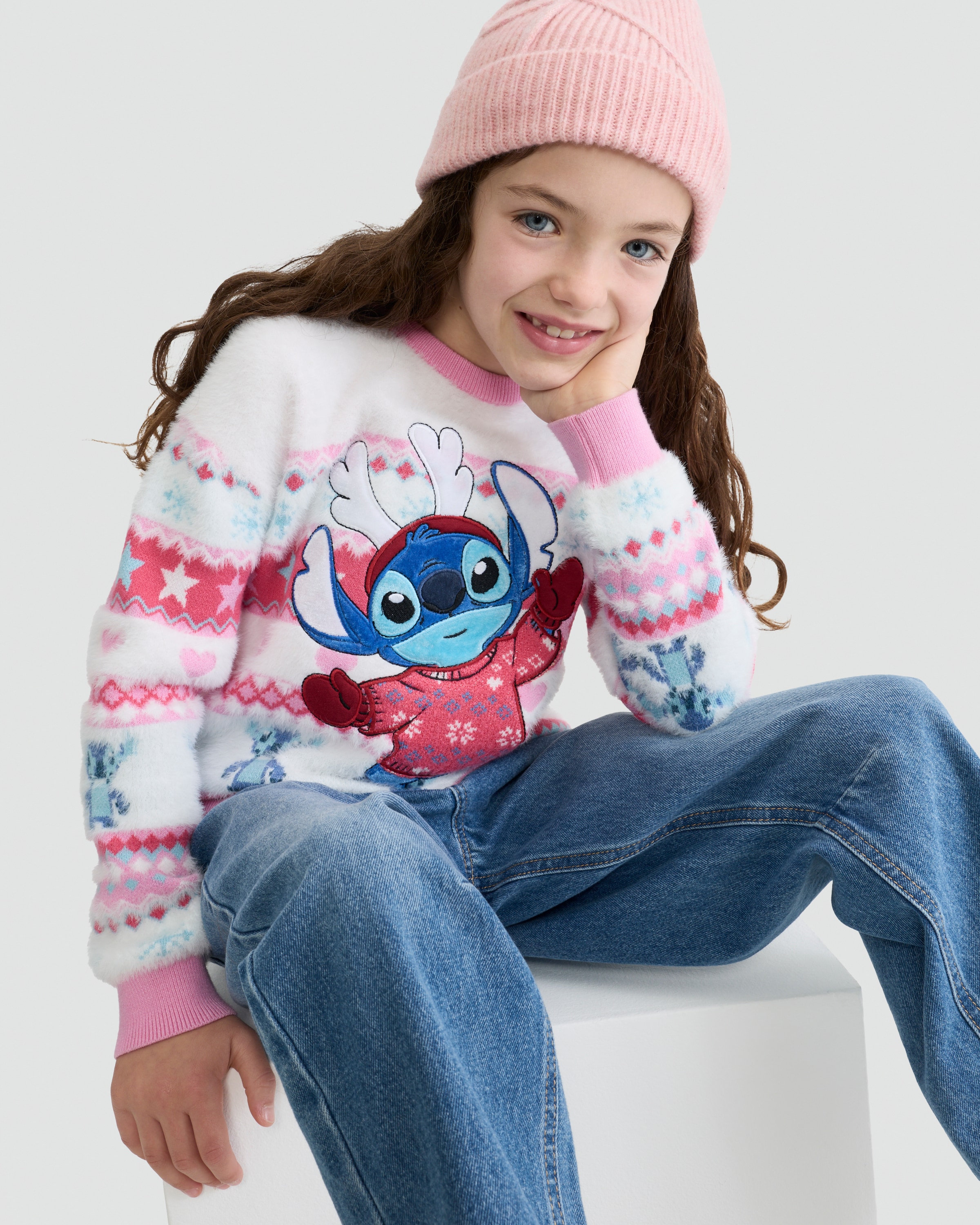 Disney Lilo & Stitch Print Christmas Jumper in Multi Pink - Tesco Groceries