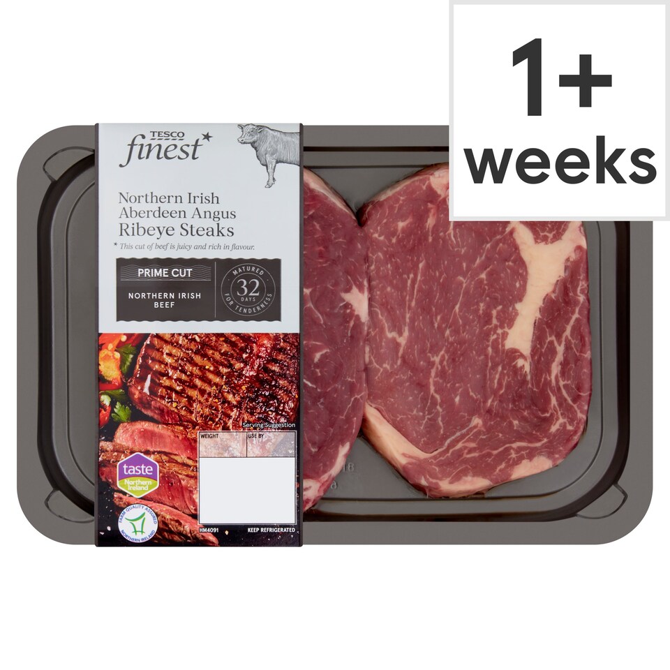 Tesco Finest Northern Ireland Aberdeen Angus Ribeye Steaks 454G - Tesco ...