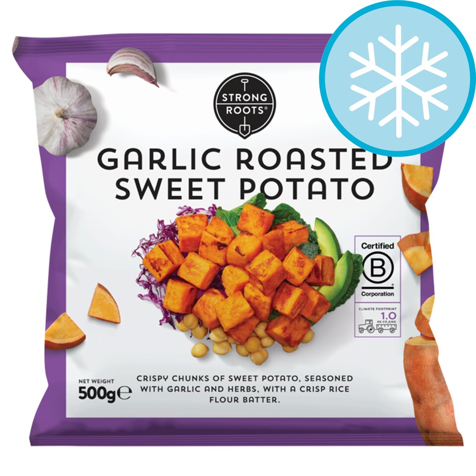Strong Roots Garlic Roasted Sweet Potato 500G - Tesco Groceries