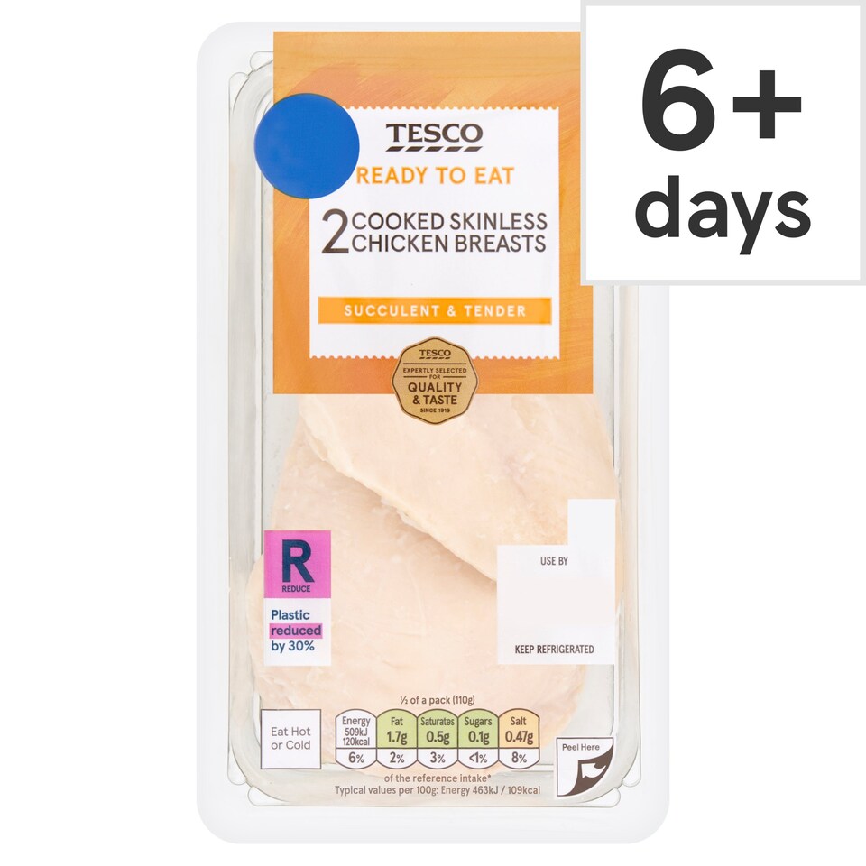 Tesco 2 Cooked Skinless Chicken Breast 220G - Tesco Groceries
