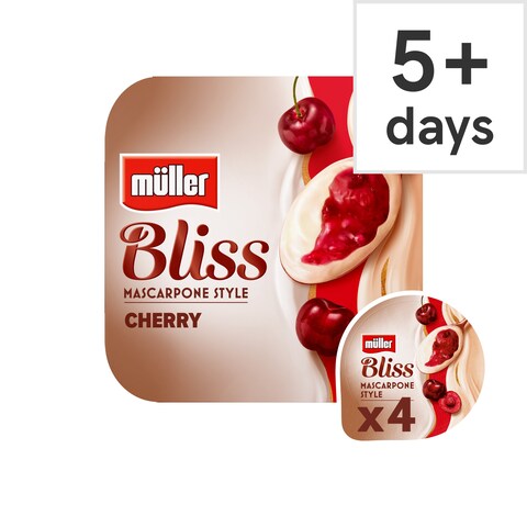 Muller Bliss Mascarpone Cherry Yogurts 4 x 110g - Tesco Groceries