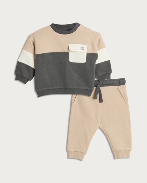 F&F Baby 2-Piece Cotton Rich Colour Block Sweatshirt and Joggers Set in ...