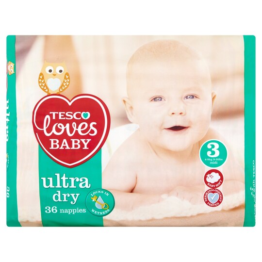 Tesco Loves Baby U/Dry Size 3 Carry Pack 36 - Tesco Groceries