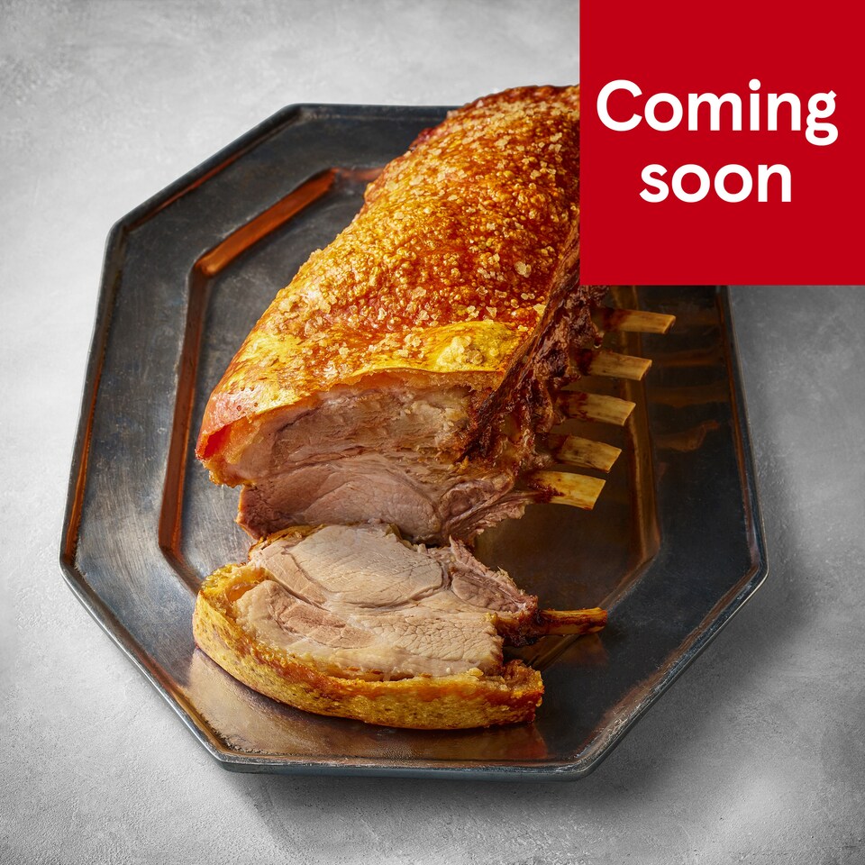 45. Tesco Finest 10-Bone Salt Aged Crackling Pork Loin Rack 3.3-4.1kg ...