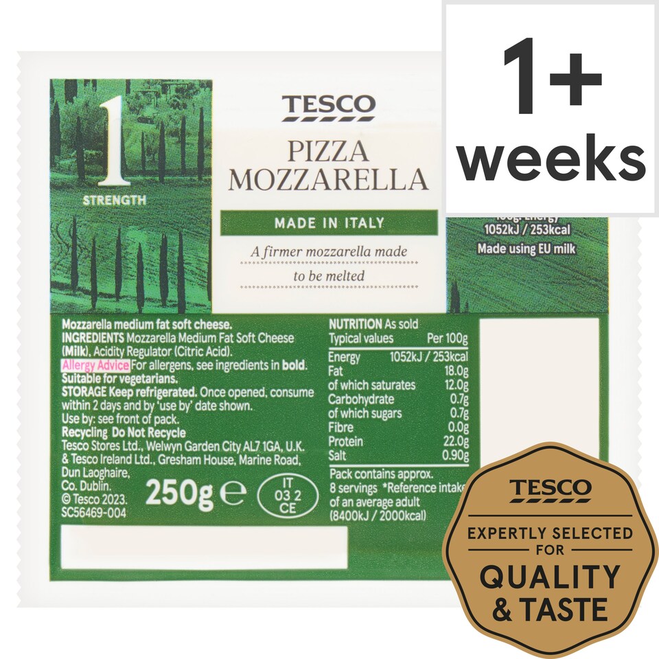 Tesco Mozzarella For Pizza 250G - Tesco Groceries