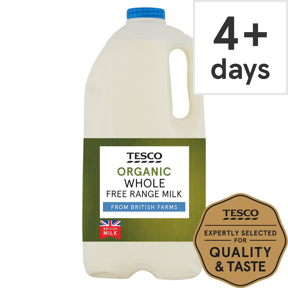 Tesco Organic British Whole Milk 2.272L/4 Pints - Tesco Groceries