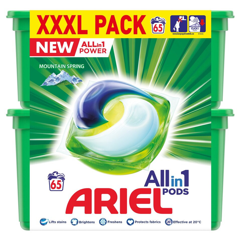 Ariel Allin1 Pods Washing Capsules Mountain Spring 65 Washes - Tesco ...
