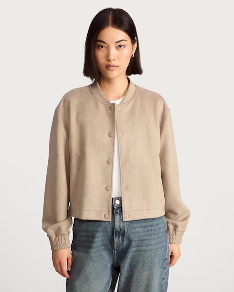 F&F Faux Suede Button Up Bomber Jacket in Stone - Tesco Groceries