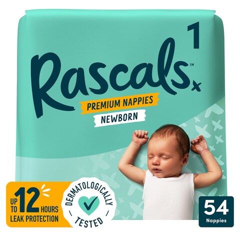 Rascals Premium Nappies, Size 1 | 54 Pack - Tesco Groceries