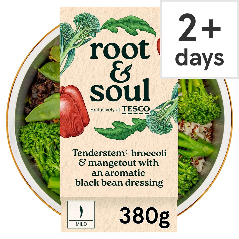 Root & Soul Tenderstem broccoli & mangetout with an aromatic black bean ...