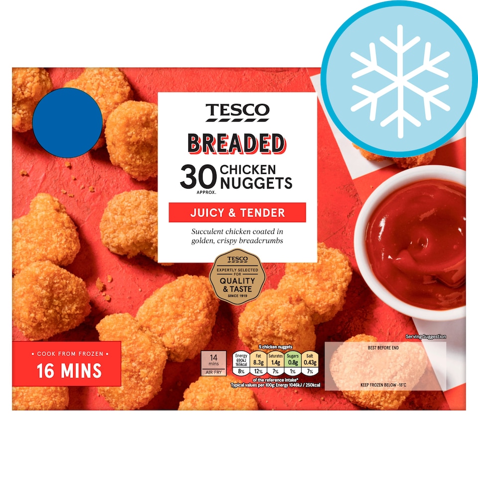 Tesco Breaded Chicken Nuggets 30 Pack 450g - Tesco Groceries