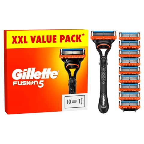 Gillette Fusion 5 Value Pack Mens Razor + 10 Blade Refills - Tesco ...