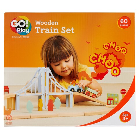 Go! Play Wooden Train Set 60 pcs - Tesco Groceries