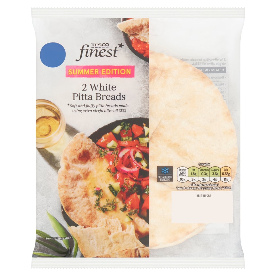 Tesco Finest 2 White Pitta Breads Tesco Groceries