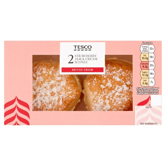 Tesco 2 Strawberry Jam & Cream Scones - Tesco Groceries
